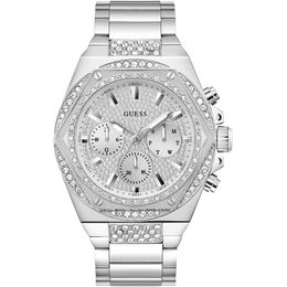 Multifunktionsuhr Guess "FURY", silber (silberfarben), Armbanduhren, Herren, Quarzuhr, Armbanduhr, Herrenuhr, Datum, Wochentag, Edelstahlarmband