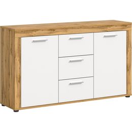 Sideboard Home Affaire "AOSTA, Breite 125 cm, 2 T&uuml;ren, 3 Schubk&auml;sten, 4 Fachb&ouml;den", wei&szlig; (wotan eiche nachbildung, wei&szlig;), B:125cm H:80cm T:35cm, FSC-zertifizierter Holzwerkstoff, Sideboards, Sideboard, Kommode, Schrank, Anrichte, Standschrank, Board, Wohnzimmer, Topseller