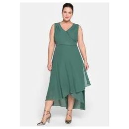 Abendkleid sheego "Abendkleid", Damen, Gr. 52, Normalgr&ouml;&szlig;en, gr&uuml;n (opalgr&uuml;n), Chiffon, 100% Polyester, unifarben, lang, V-Ausschnitt, Kleider Abendkleid