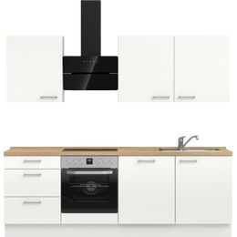 K&uuml;chenzeile Nobilia "Laser II", NEU: individuell anpassbar mit gratis Profi-Beratung", wei&szlig; (k&uuml;che: wei&szlig;, korpus: alpinwei&szlig;, arbeitsplatte: eiche havanna nachbildung), B:240,3cm H:216,6cm T:60cm, Komplettk&uuml;chen-Sets, K&uuml;chenzeile, vormontiert, 240 cm breit, optional mit verschiedenen E‑Ger&auml;te-Sets