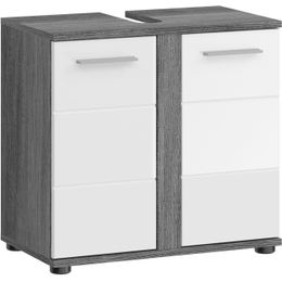 Waschbeckenunterschrank Welltime "LUCCA, Breite 60cm, 2 T&uuml;ren, 2 F&auml;cher,mit Siphonausschnitt", wei&szlig; (rauchsilber nb, wei&szlig; hochglanz), B:60cm H:57cm T:34cm, FSC-zertifizierter Holzwerkstoff, Schr&auml;nke, Waschbeckenunterschrank, MDF-Front, Badm&ouml;bel, Badschrank, Schrank, Kommode, Bad, Badezimmer