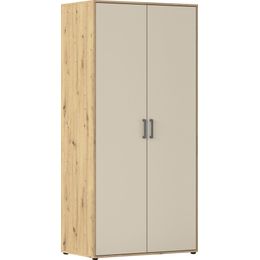 Kleiderschrank Rauch "VOYAGER Garderobe W&auml;scheschrank Schlafzimmer", beige (champagner), eiche artisan, griffe graumetallic, B:93cm H:194cm T:53cm, Holzwerkstoff, Schr&auml;nke, Kleiderschrank, mit 2 modernen Griffvarianten, viel Stauraum MADE IN GERMANY