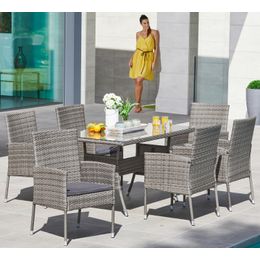 Garten-Essgruppe Merxx "Costa Rica", grau, Obermaterial: 100% Polyester. F&uuml;llung: 100% Polyurethan, Sitzm&ouml;bel-Sets, Polyrattan, Tischplatte aus Sicherheitsglas, Unser Dauertiefpreis