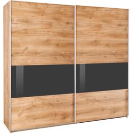 Schwebet&uuml;renschrank wimex "Bramfeld Kleiderschrank", braun (plankeneiche, absetzung grauglas), B:225cm H:208cm T:64cm, Schr&auml;nke, Schwebet&uuml;renschrank, mit Glaselementen und zus&auml;tzlichen Einlegeb&ouml;den