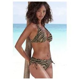 B&uuml;gel-Bikini Bruno Banani, Damen, Gr. 36, Cup D, schwarz (schwarz, gold), Recycling-Polyamid, Bikini-Sets B&uuml;gel-Bikini, in zweifarbiger Animal-Optik