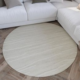 Wollteppich Wecon Home "Hamptons TWENTY", beige (creme wei&szlig;), H:15mm &Oslash;:200cm, Schurwolle, Teppiche, Schurwolle, Kurzflor, Wohn- & Schlafzimmer, elegant, Streifen-Muster