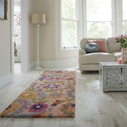 Teppich FLAIR RUGS "AMIRA FLORAL WOOL", mehrfarbig, B:80cm H:8mm L:300cm, Oberfl&auml;che: 100% Wolle. R&uuml;ckseite: 60% Baumwolle, 40% Synthetik, Teppiche, Teppich