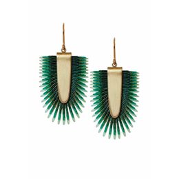 Paar Ohrh&auml;nger Gretchen "Pam Pem Earring L", Damen, Gr. Leder, gr&uuml;n, Ohrringe, mit buntem Pergament