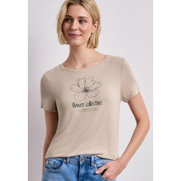 T-Shirt Street One, Damen, Gr. 34, clay sand, Stoff, 95% Viskose, 5% Elasthan, bedruckt, comfort fit normal, Rundhals, abgesteppt, Shirts T-Shirt, mit Artwork