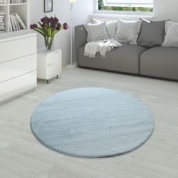Fellteppich Paco Home "Rabbit 780", blau (t&uuml;rkis), H:26mm &Oslash;:200cm, Polyester, Teppiche, Fellteppich, Kunstfell, Kaninchenfell-Haptik, echter Kuschelteppich, Uni-Farben