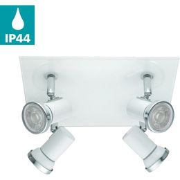 Eglo Deckenspot "TAMARA 1 Deckenstrahler, Stahl und Glas, GU10, IP44, Badezimmerlampe", wei&szlig; (chromfarben, wei&szlig;), 4, Leuchten, Spot, L24 x B26 cm, wei&szlig;, chrom, 4X2,8W inkl., LED Badleuchte