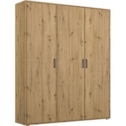 Kleiderschrank Rauch "VOYAGER Garderobe W&auml;scheschrank Schlafzimmer", braun (eiche artisan, griffe graumetallic), B:140cm H:194cm T:53cm, Holzwerkstoff, Schr&auml;nke, Kleiderschrank, mit 2 modernen Griffvarianten, viel Stauraum MADE IN GERMANY