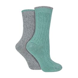 2er Pack Damen Socken mit Kabelstrick f&uuml;r Ferse und Zehen
