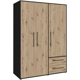 Kleiderschrank FORTE "Mokkaris, zeitloses Design, 3&ndash;4 T&uuml;ren, Made in Europe", schwarz (schwarz, artisan eiche), B:144,4cm H:200,1cm T:58,8cm, Schr&auml;nke, Kleiderschrank, Topseller