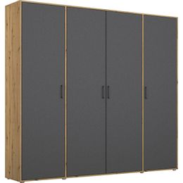 Kleiderschrank Rauch "VOYAGER Garderobe W&auml;scheschrank Schlafzimmer", grau (eiche artisan, graumetallic, griffe graumetallic), B:187cm H:194cm T:53cm, Holzwerkstoff, Schr&auml;nke, Kleiderschrank, mit 2 modernen Griffvarianten, viel Stauraum MADE IN GERMANY