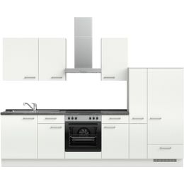 K&uuml;chenzeile Nobilia "Laser I", NEU: individuell anpassbar mit gratis Profi-Beratung", wei&szlig; (k&uuml;che: wei&szlig;, korpus: alpinwei&szlig;, arbeitsplatte: schwarzbeton nachbildung), B:300,3cm H:216,6cm T:60cm, Komplettk&uuml;chen-Sets, K&uuml;chenzeile, vormontiert, 300 cm breit, optional mit verschiedenen E‑Ger&auml;te-Sets