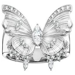 Fingerring Thomas Sabo "Butterfly Paradise Cocktail-Ring - Schmetterling-Design" Gr. 56, bunt (silberfarben, wei&szlig;), Fingerringe, Damen, 56, Silber 925 (recycelt), 5mm, Fingerring, mit Zirkonia (synth.)