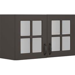 Wiho-K&uuml;chen Glash&auml;ngeschrank WIHO K&Uuml;CHEN "Erla", grau (front: kassette anthrazit, korpus: anthrazit), B:100cm H:56,5cm T:35cm, Schr&auml;nke, Glash&auml;ngeschrank, Front mit Glaseinsatz