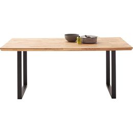 Esstisch MCA LIVING "Zeballos", beige (naturfarben, schwarz, naturfarben), B:140cm H:76cm T:75cm, Zerreiche keilgezinkt massiv ge&ouml;lt, Tische, Esstisch, U-Gestell aus pulverbeschichtetem Metall, Platte aus Zerreiche