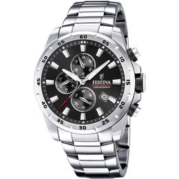 Chronograph Festina "Chronograph Sport", silber (silberfarben, schwarz), Armbanduhren, Herren, Chronograph, Armbanduhr, Quarzuhr, Herrenuhr, Stoppfunktion, Edelstahlarmband