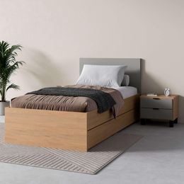 Bett VOX "SIMPLE, sehr strapazierf&auml;hig, hydraulischer Bettkasten oder Schublade", eiche, grau, grau, B:95,3cm H:129,4cm L:205,6cm, Betten, Bett, extrem hohe Belastbarkeit, robust und stilvoll, made in EU