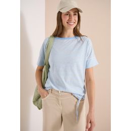 Rundhalsshirt Cecil, Damen, Gr. L (42), light sky blau, Web, 100% Baumwolle, gestreift, comfort fit normal, Rundhals, B&uuml;ndchen, Shirts Rundhalsshirt, mit Rundhalsausschnitt
