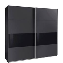 Schwebet&uuml;renschrank wimex "Bramfeld Kleiderschrank", schwarz (graphit, absetzung schwarzglas), B:225cm H:236cm T:64cm, Schr&auml;nke, Schwebet&uuml;renschrank, mit Glaselementen und zus&auml;tzlichen Einlegeb&ouml;den
