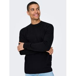 Only & Sons Strickpullover ONLY & SONS "ONSLOUI REG 12 MEL CREW KNIT NOOS", Herren, Gr. L, schwarz, Strick, Obermaterial: 60% Baumwolle, 20% Nylon, 20% Viskose, unifarben, regular fit h&uuml;ftlang, Rundhals, Rippb&uuml;ndchen, Pullover Strickpullover