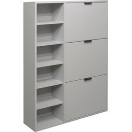 M&auml;usbacher Schuhschrank M&Auml;USBACHER "Bonnie", grau (kreidegrau matt), B:95cm H:126cm T:25cm, Holzwerkstoff, Schr&auml;nke, Schuhschrank, Schuhschrank mit 3 Klappen und Regal