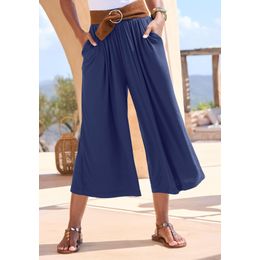 Culotte Lascana, Damen, Gr. 34, N-Gr, blau (marine), Jersey, Obermaterial: 95% Viskose, 5% Elasthan, unifarben, figurumspielend 7/8-L&auml;nge, Hosen Culotte, mit extra-weitem Bein und Taschen, bequeme Jerseyhose, Topseller