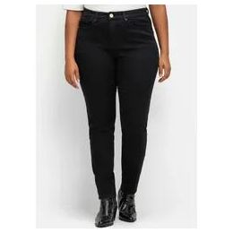 Stretch-Jeans sheego, Damen, Gr. 56, Normalgr&ouml;&szlig;en, schwarz (schwarz denim), 68% Baumwolle, 30% Polyester, 2% Elasthan, unifarben, lang, Jeans