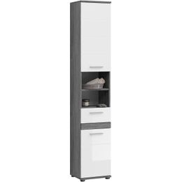 Hochschrank Welltime "LUCCA, Breite 35cm, 2 T&uuml;ren, 1 Schubkasten, 2 F&auml;cher", wei&szlig; (rauchsilber nb, wei&szlig; hochglanz), B:35cm H:191cm T:31cm, FSC-zertifizierter Holzwerkstoff, Schr&auml;nke, Hochschrank, MDF-Front, T&uuml;ranschlag wechselbar, Badm&ouml;bel, Badschrank, Badezimmer