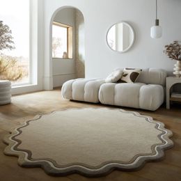Teppich FLAIR RUGS "LEO SCALLOP BORDER", beige (nat&uuml;rlich), B:180cm H:8mm L:180cm, Wolle, Teppiche, Teppich, Woll Border Teppich, mit Muschelsaumkante