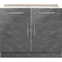 Wiho-K&uuml;chen Unterschrank WIHO K&Uuml;CHEN "Cali", grau (front und korpus: betonfarben), B:100cm H:82cm T:57cm, Schr&auml;nke, Unterschrank, 100 cm breit, ohne Arbeitsplatte