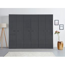 Dreht&uuml;renschrank Rauch "Kleiderschrank Schrank Garderobe OTELI inkl. Inneneinteilung", grau (graumetallic, hochglanz effektgrau), B:271cm H:210cm T:54cm, Holzwerkstoff, Schr&auml;nke, Dreht&uuml;renschrank, mit zus&auml;tzlichen Einlegeb&ouml;den, optional mit Spiegel MADE IN GERMANY