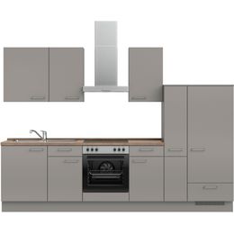 K&uuml;chenzeile Nobilia "Laser I", NEU: individuell anpassbar mit gratis Profi-Beratung", grau (k&uuml;che: grau, korpus: taupegrau, arbeitsplatte: eiche havanna nachbildung), B:300,3cm H:216,6cm T:60cm, Komplettk&uuml;chen-Sets, K&uuml;chenzeile, vormontiert, 300 cm breit, optional mit verschiedenen E‑Ger&auml;te-Sets