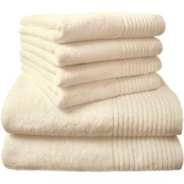 Handtuch Set Dyckhoff "Brillant", beige (sekt), 6 Stk., Walkfrottee, Walkfrottee, Obermaterial: 100% Baumwolle, Handtuch-Sets, mit Streifenbord&uuml;re;4 Handt&uuml;cher (50x100cm), 2 Duscht&uuml;cher (70x140cm)