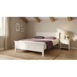 Massivholzbett OTTO HOME "Indra, Landhausstil, edles Design,zertifiziertes Massivholz", wei&szlig;, B:156cm H:80cm L:208,4cm, Betten, Massivholzbett, mit Kopfteil, mit dekorativen Fr&auml;sungen, aus Kiefer
