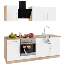 Wiho-K&uuml;chen K&uuml;chenzeile WIHO K&Uuml;CHEN "Cali", wei&szlig; (k&uuml;che: braun, korpus: sonoma eiche nachbildung, arbeitsplatte: sonoma eiche nachbildung), B:220cm T:60cm, Komplettk&uuml;chen-Sets, K&uuml;chenzeile, mit E-Ger&auml;ten, Breite 220 cm mit Metallgriffen