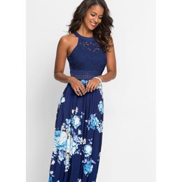 Jerseykleid bonprix, Damen, Gr. 38, N-Gr, dunkelblau, lila,, Jersey, Obermaterial: 95% Polyester, 5% Elasthan. Besatz: 90% Baumwolle, 10% Elasthan. Futter: 100% Polyester, gebl&uuml;mt, ausgestellt kn&ouml;chellang, amerikanischer Ausschnitt, Kleider Jerseykleid, f&uuml;r einen romantischen Look, amerikanischer Ausschnitt