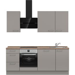 K&uuml;chenzeile Nobilia "Laser II", NEU: individuell anpassbar mit gratis Profi-Beratung", grau (k&uuml;che: grau, korpus: taupegrau, arbeitsplatte: eiche havanna nachbildung), B:210,3cm H:216,6cm T:60cm, Komplettk&uuml;chen-Sets, K&uuml;chenzeile, vormontiert, 210 cm breit, optional mit verschiedenen E‑Ger&auml;te-Sets