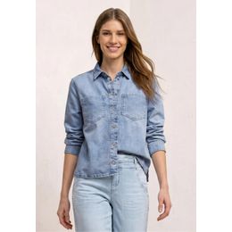 Langarmbluse Street One, Damen, Gr. 36, bleached wash, Web, 57% Baumwolle, 20% Polyester, 20% Viskose, 3% Elasthan, unifarben, klassisch normal, V-Ausschnitt, B&uuml;ndchen, Blusen, in Denim-Optik