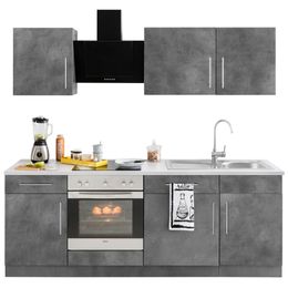 Wiho-K&uuml;chen K&uuml;chenzeile WIHO K&Uuml;CHEN "Cali", k&uuml;che: grau, korpus: betonfarben, arbeitsplatte: canvas grau, B:220cm T:60cm, Komplettk&uuml;chen-Sets, K&uuml;chenzeile, mit E-Ger&auml;ten, Breite 220 cm mit Metallgriffen