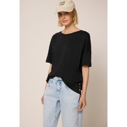 T-Shirt STREET ONE STUDIO, Damen, Gr. 34, schwarz, Web, 50% Baumwolle, 50% Modal, unifarben, normal normal, Rundhals, abgesteppt, Shirts T-Shirt, unifarben
