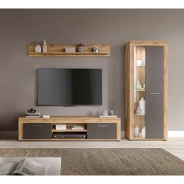 Wohnwand Home Affaire "AOSTA, Breite 235cm, 3-teilige Wohn-Kombination", grau (wotan eiche nachbildung, grau), B:235cm H:159cm T:40cm, Holzwerkstoff, Kastenm&ouml;bel-Sets, Wohnwand, Wohnwand, Kombination, Anbauwand, M&ouml;bel Set, Schrankwand, M&ouml;bel Kombi