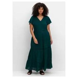 Maxikleid sheego BY JOE BROWNS "Maxikleid", Damen, Gr. 48, Normalgr&ouml;&szlig;en, blau (petrol), 100% Viskose, Spitze:100% Baumwolle, unifarben, lang, V-Ausschnitt, Kleider Maxikleid