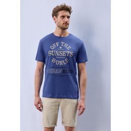 T-Shirt Street One MEN, Herren, Gr. M (40), blau (midsummer blau), Web, 100% Baumwolle, bedruckt, normal normal, Rundhals, B&uuml;ndchen, Shirts T-Shirt, mit Rundhalsausschnitt