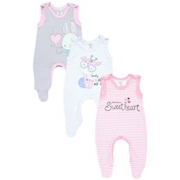 Strampler TUPTAM "Strampler Baby M&auml;dchen Strampler mit Fu&szlig; 3er Pack", Jungen, Gr. 56, N-Gr, rosa (streifen giraffe kaninchen rosa wei&szlig; grau), Obermaterial: 100% Baumwolle CO., Overalls