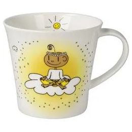 Tasse Goebel "Coffee-/Tea Mug Der kleine Yogi- Dein L&auml;cheln", wei&szlig; (bunt), B:10,5cm H:9,5cm, Porzellan, Trinkgef&auml;&szlig;e, Tasse