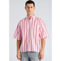 Streifenhemd LINDBERGH, Herren, Gr. L, N-Gr, pink, Web, Obermaterial: 100% Baumwolle, gestreift, l&auml;ssig geschnitten h&uuml;ftbedeckend, Rundhals, abgesteppte Kante, Hemden, mit Hemdkragen und Knopfleiste / relaxed fit